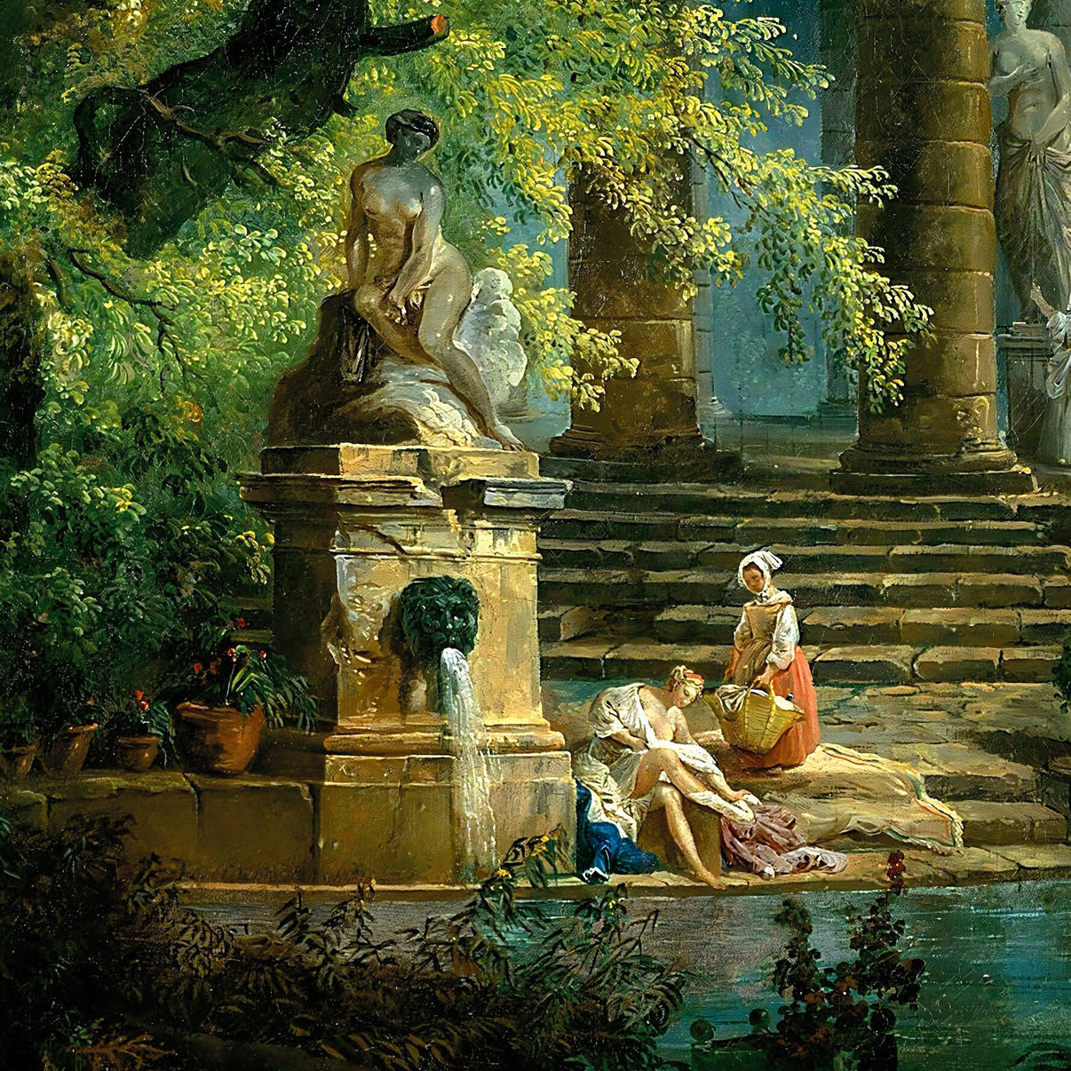 The Bathing Pool by Hubert Robert, 3d Printed with texture and brush s ...